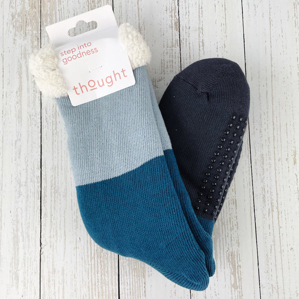 Orion Organic Cotton Slipper Cabin Socks - Foam Blue – The Eel Catcher ...